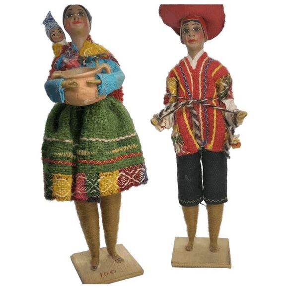 Vintage | Toys | Set Of2 Vintage Peruvian Folk Art Yarn Wrapped 8 Dolls ...
